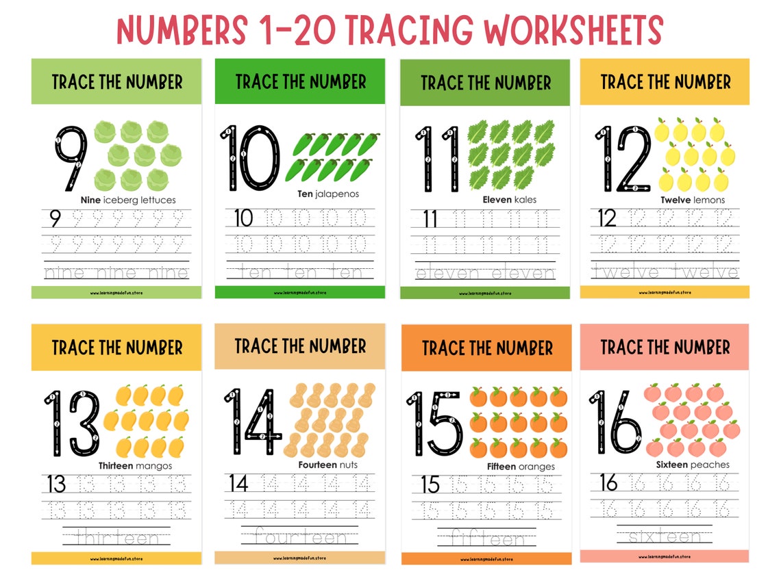 Numbers Worksheets Numbers 1-20 Tracing Practice Learn to - Etsy