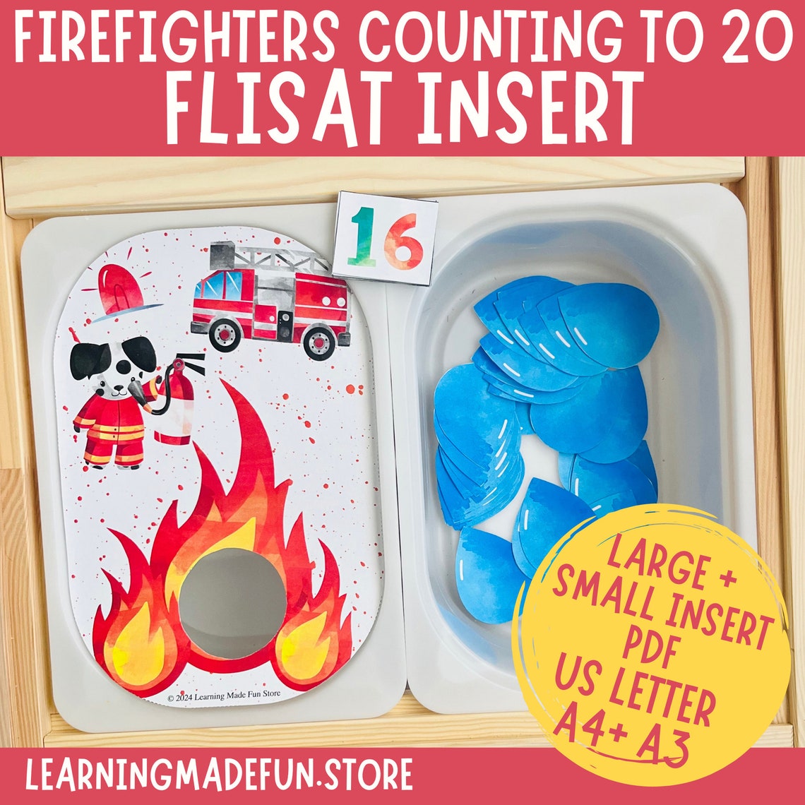 Firefighter Counting Flisat Insert, Preschool Printable (digital ...