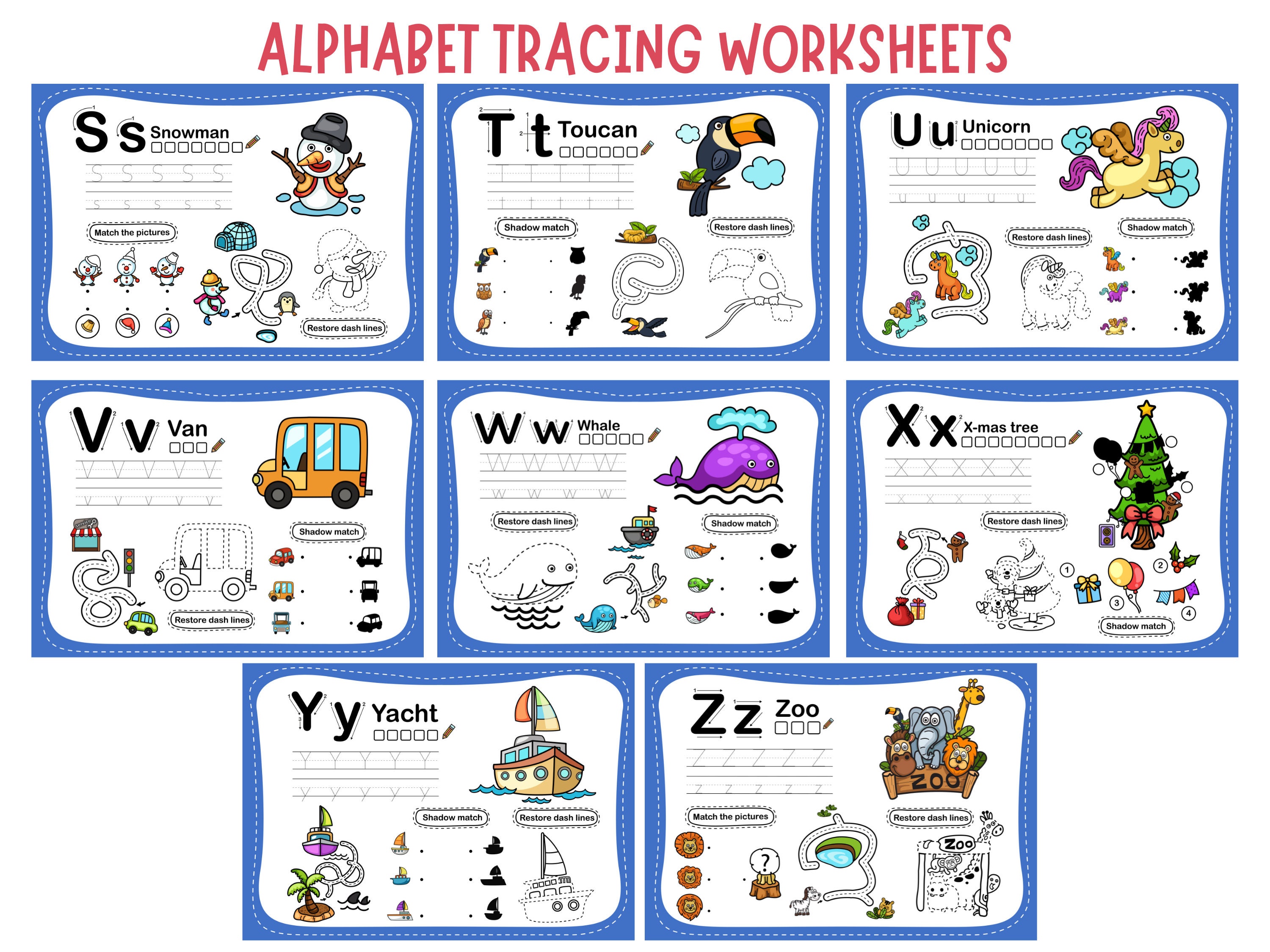 Alphabet Tracing Worksheets ABC Preschool Worksheets - Etsy
