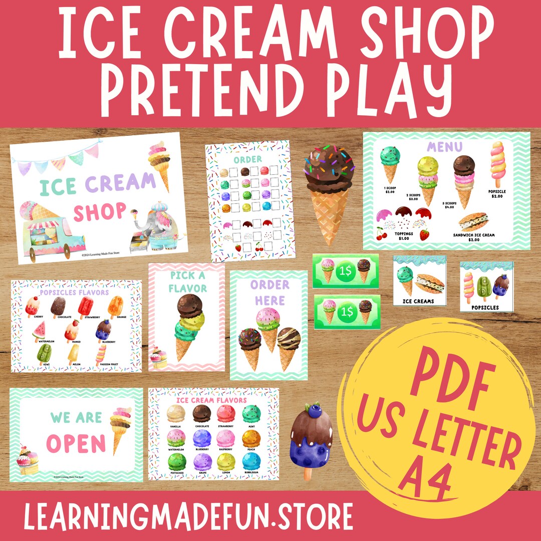 Ice Cream Shop Pretend Play Kit, Summer Dramatic Play, Preschool ...