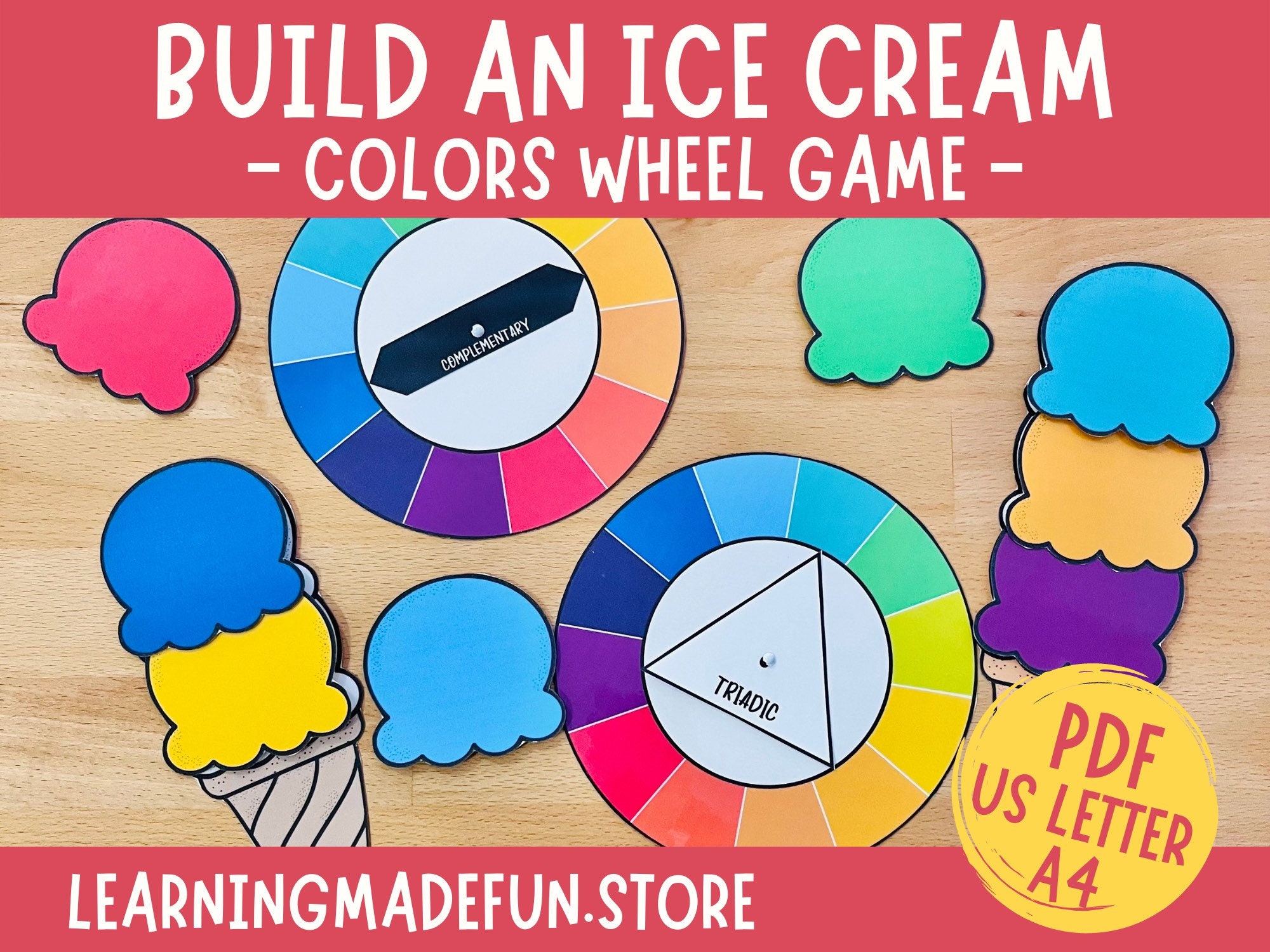Build an Ice Cream Game Color Wheel for Kids Color Theory | Etsy Canada