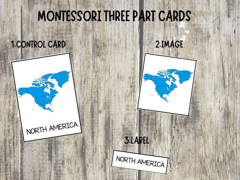 Continents Montessori Cards Continents Flash Cards Three - Etsy