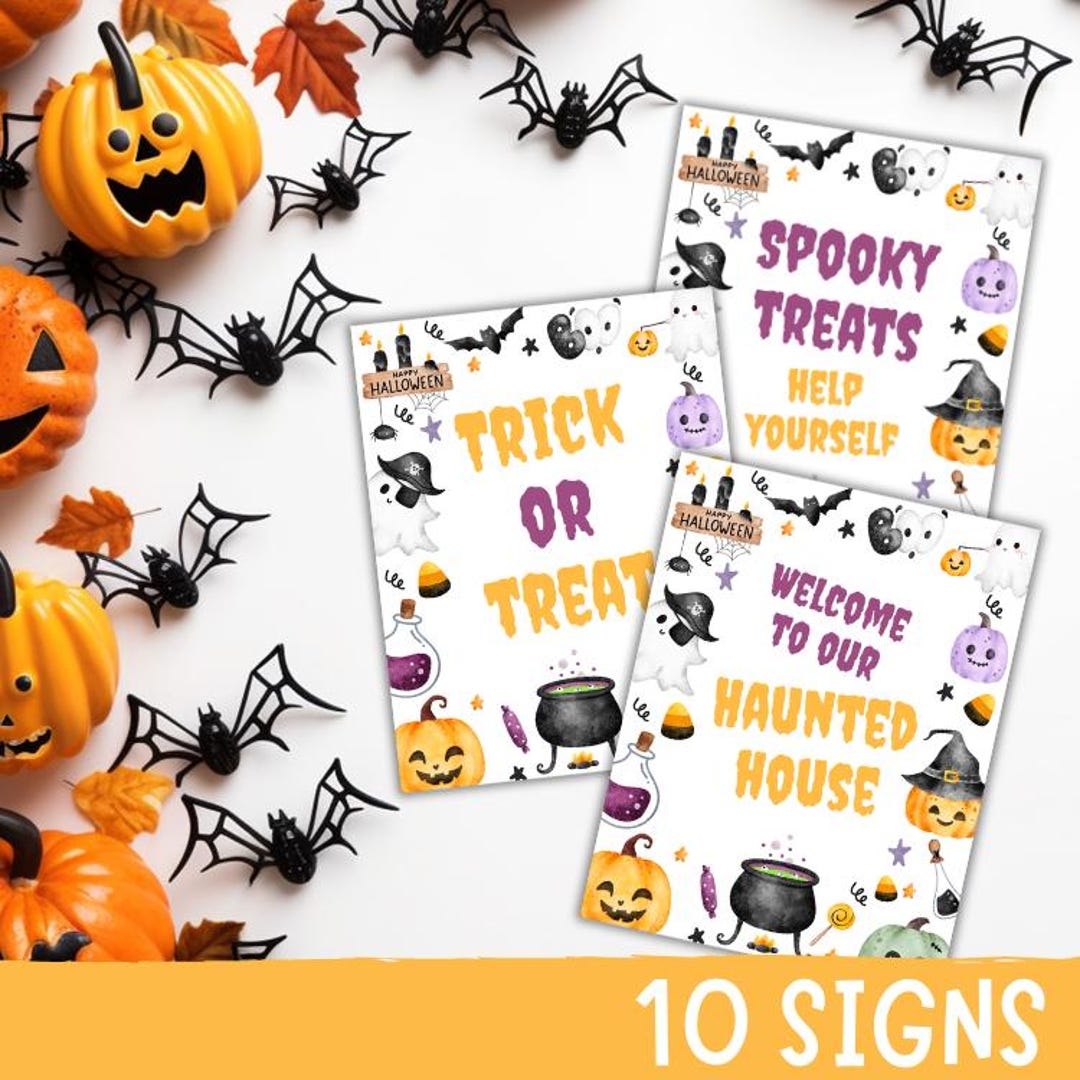 Printable Halloween Party Signs – Spooky Trick or Treat Decor (JPEG) - Etsy