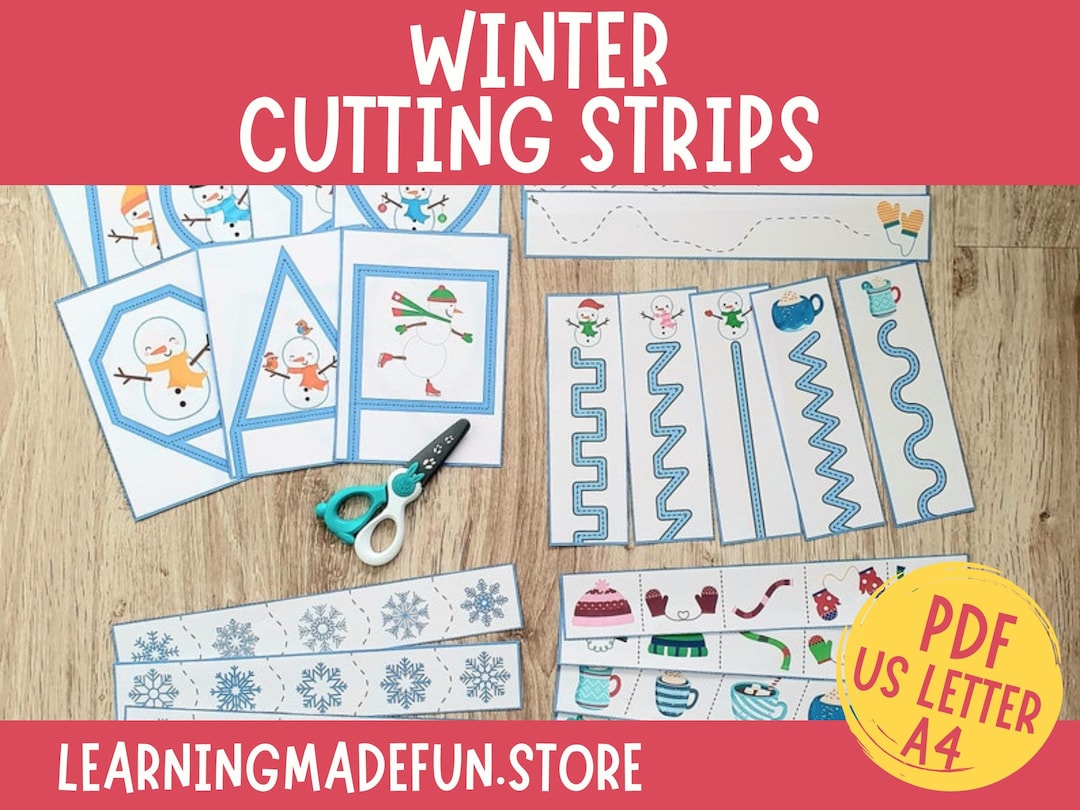 Winter Scissor Strips, Preschool Scissor Skills Practice, Cutting Lines ...