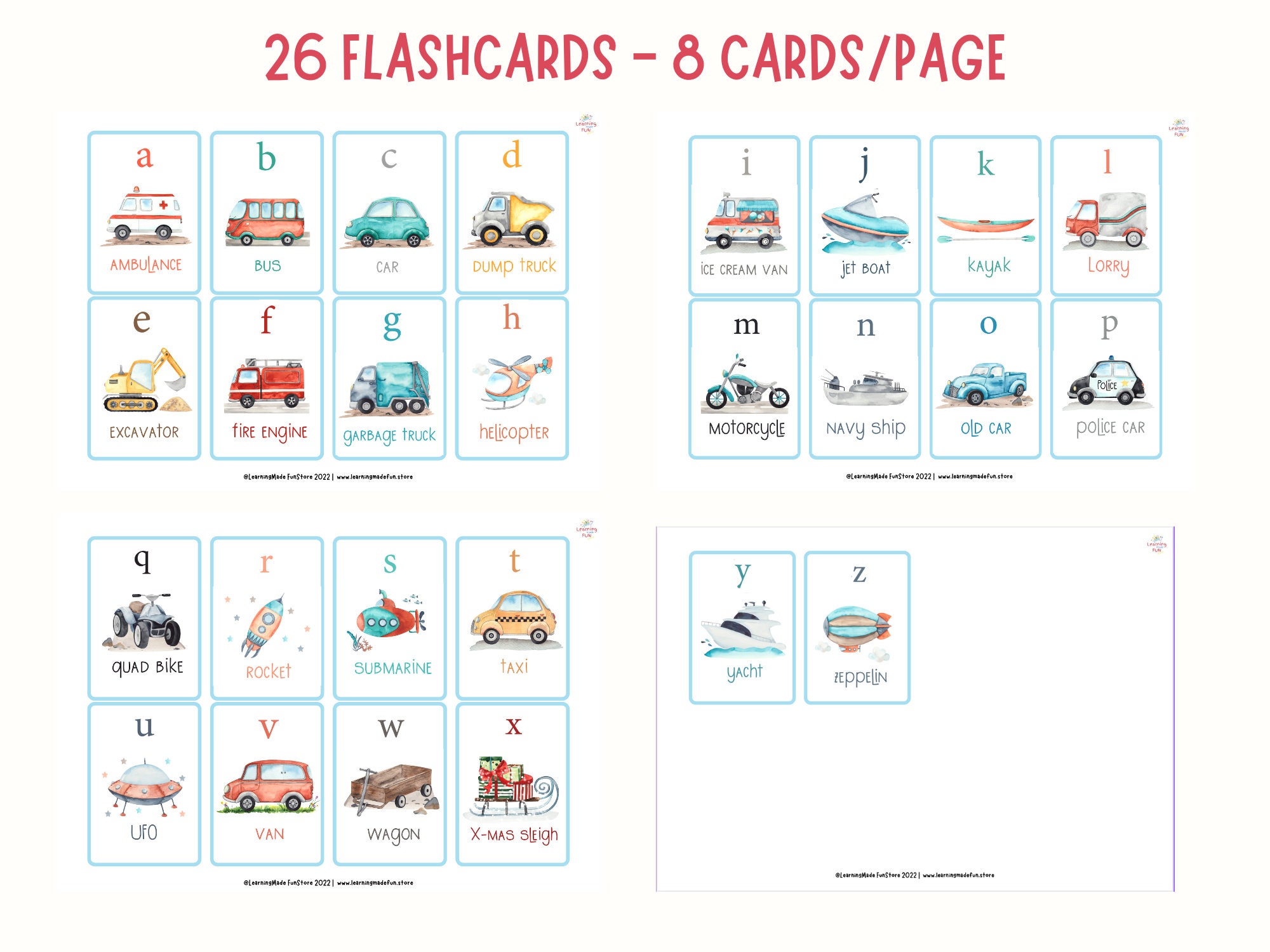 Lowercase Alphabet Flashcards Transportation Cards Preschool - Etsy