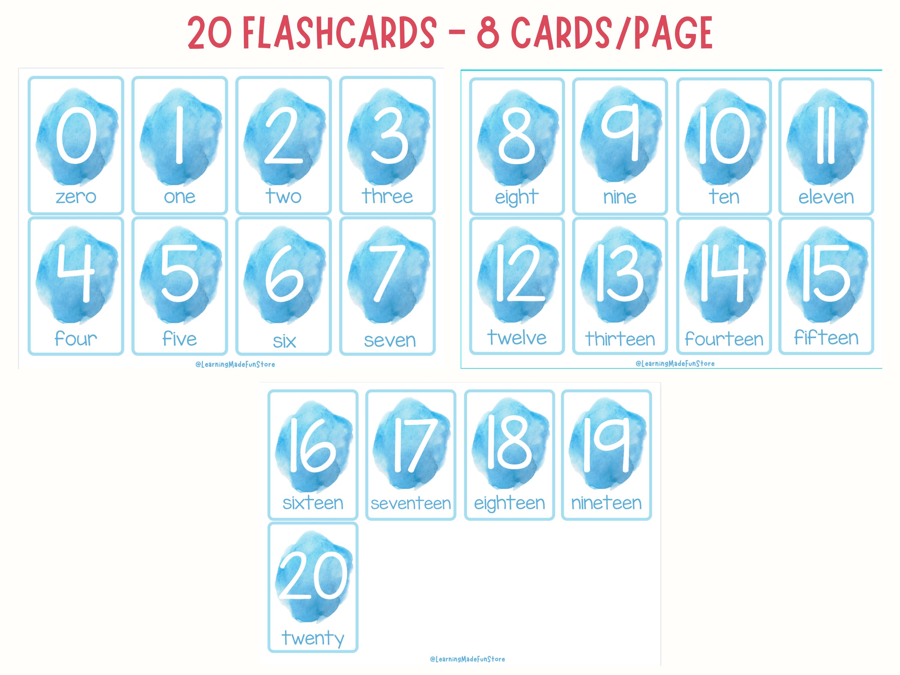 Montessori Numbers 1-20 Flash Cards: Watercolor Counting (PDF) - Etsy