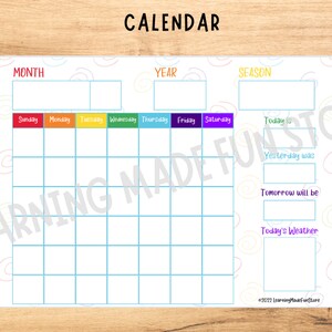 Perpetual Calendar Printable Classroom Calendar Circle Time Morning ...