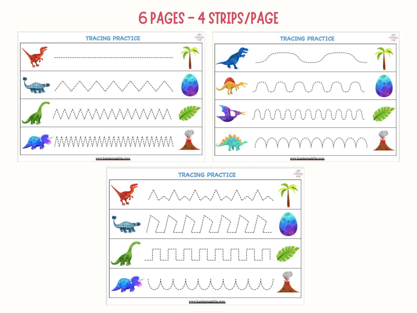 Dinosaurs Tracing Practice, Tracing Strips, Fine Motor Skills, Tracing ...