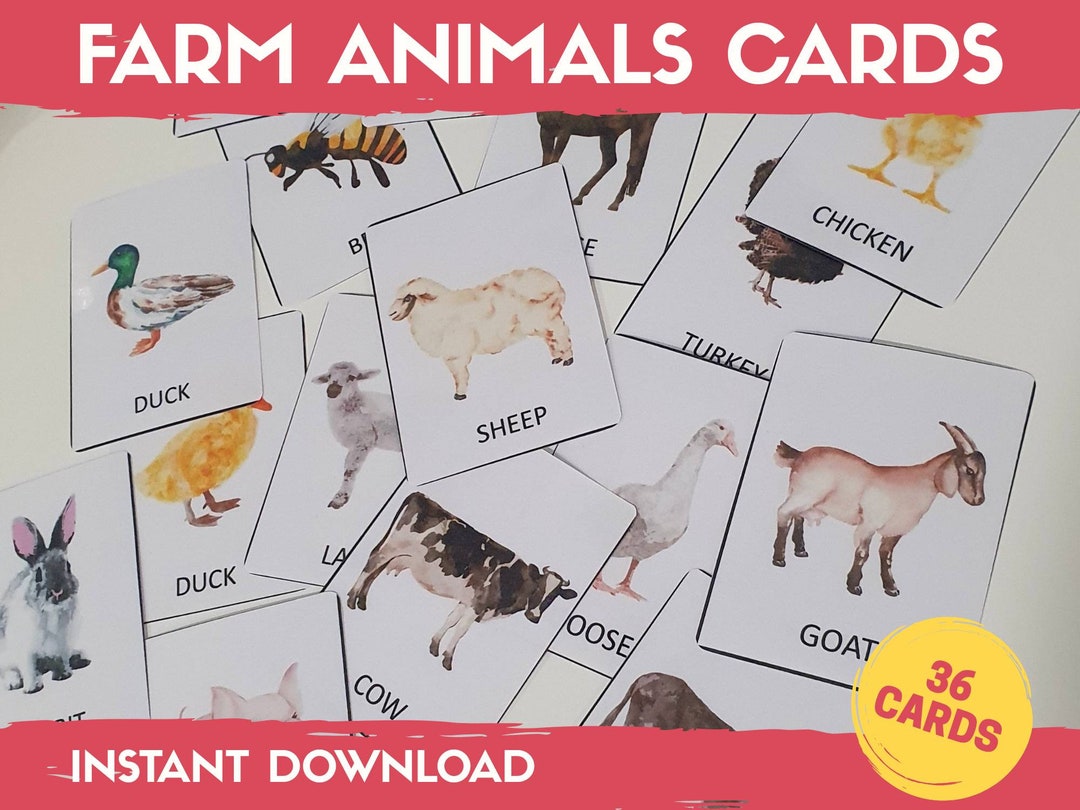 Farm Animals Montessori Cards, Farm Flash Cards, Three Part Cards ...