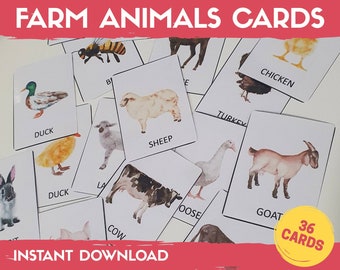 Farm Animals Flashcards | Montessori Nomenclature Cards | Three Part ...