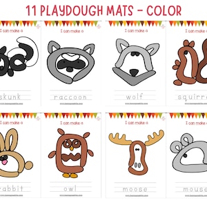 Forest Animals Play Doh Mats Visual Cards, Printable Play Dough Toddler ...