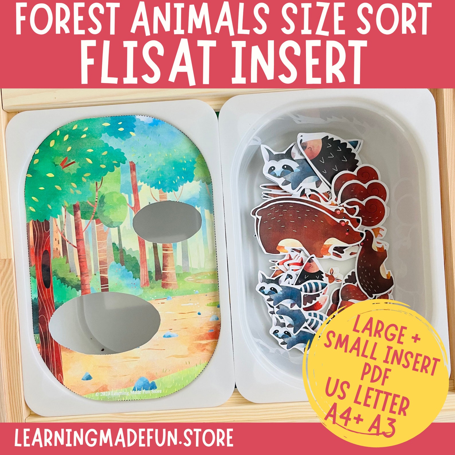 Forest Animals Sort by Size, Printable Flisat Insert, Trofast Insert ...