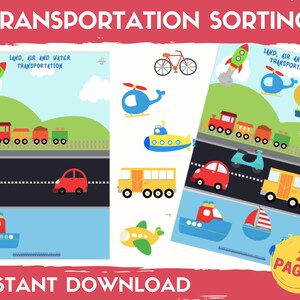 Land Air Water Transportation, Transportation Sorting Game, Preschool ...