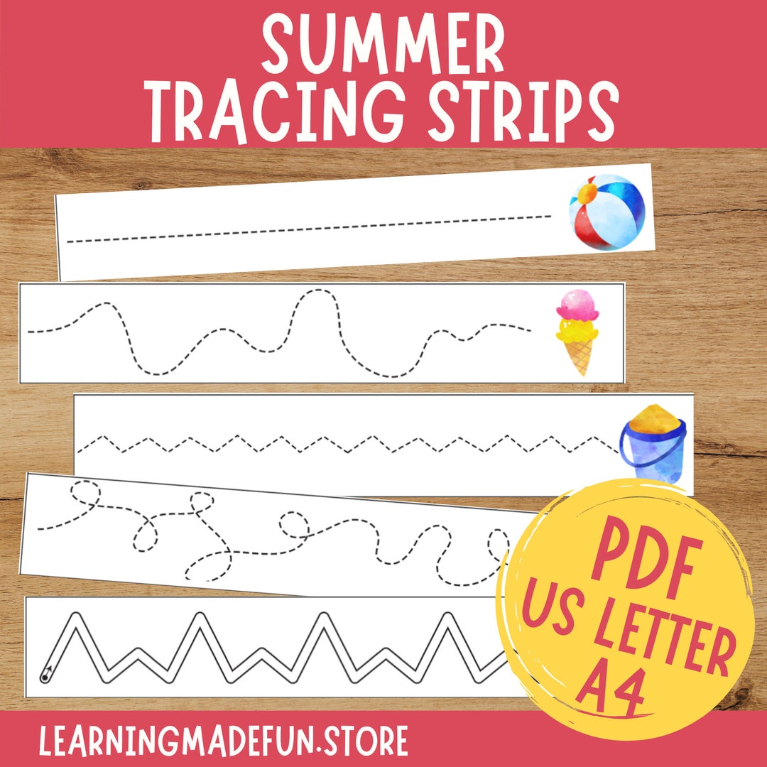 Summer Tracing Practice, Tracing Strips, Fine Motor Skills, Preschool ...