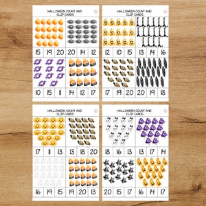 Tarjetas de clip de conteo de Halloween, Actividad de conteo de números ...