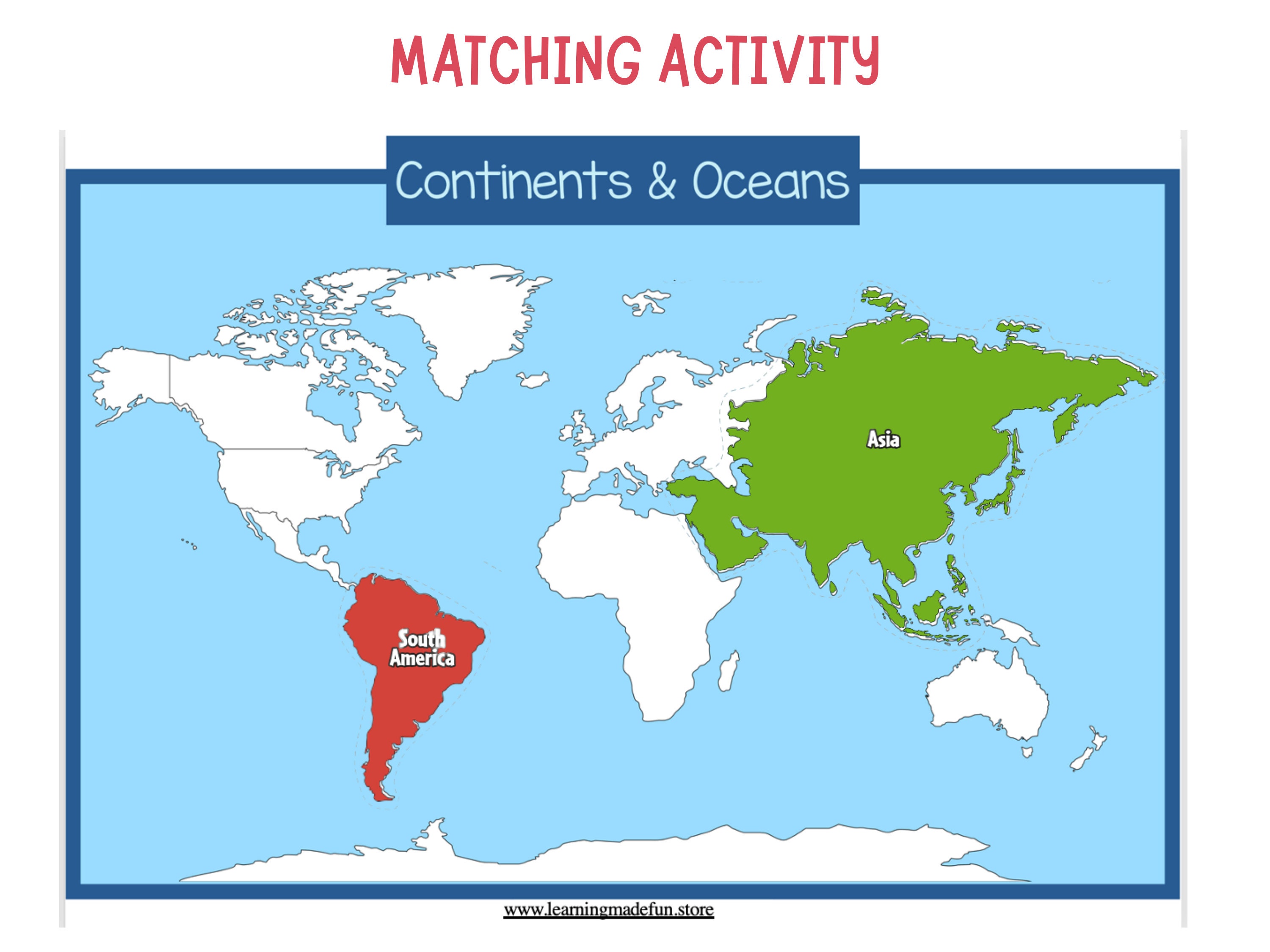 Continents Matching Activity World Map Printable Continents | Etsy Canada