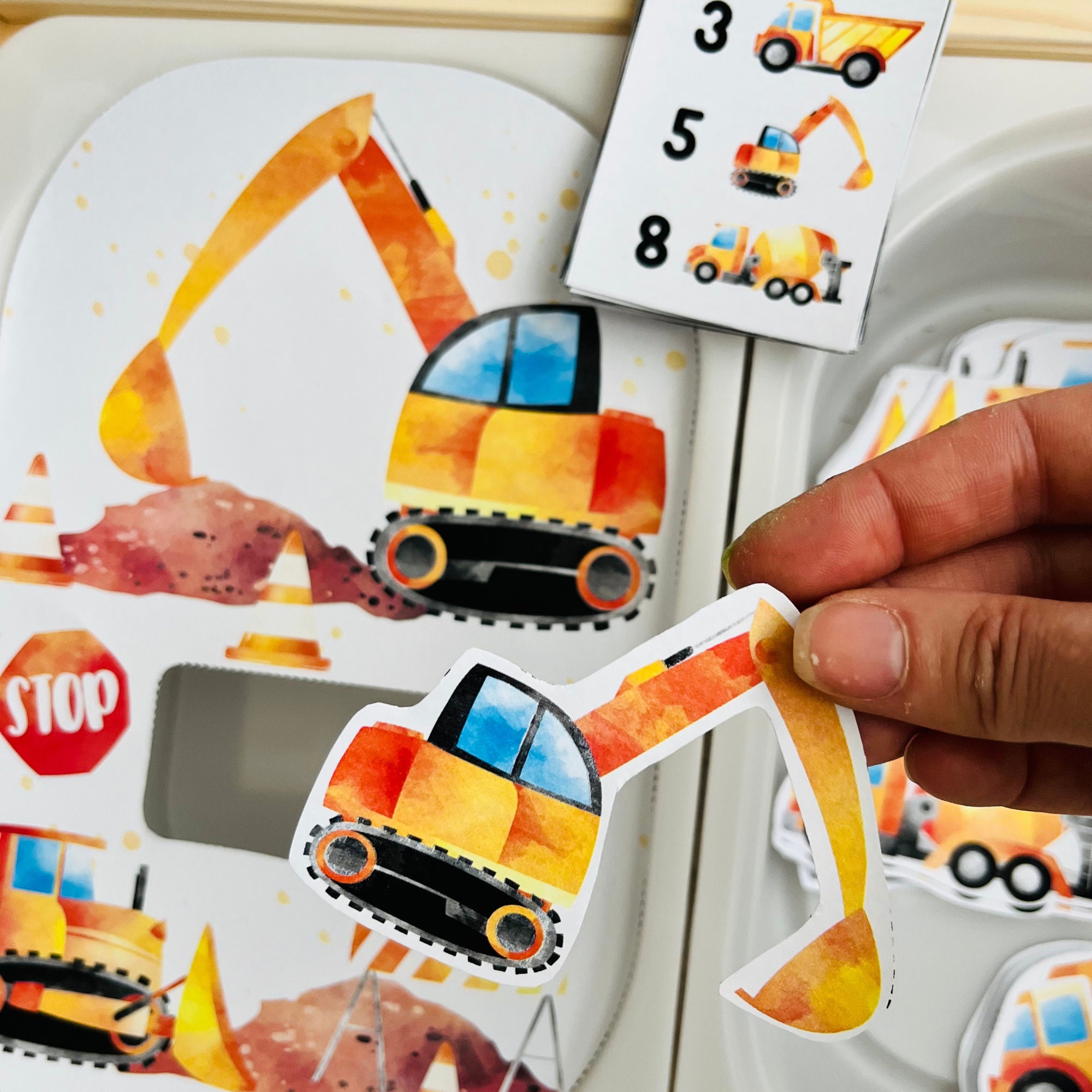 Construction Vehicles Counting Flisat Insert, Toddler Pretend Play ...