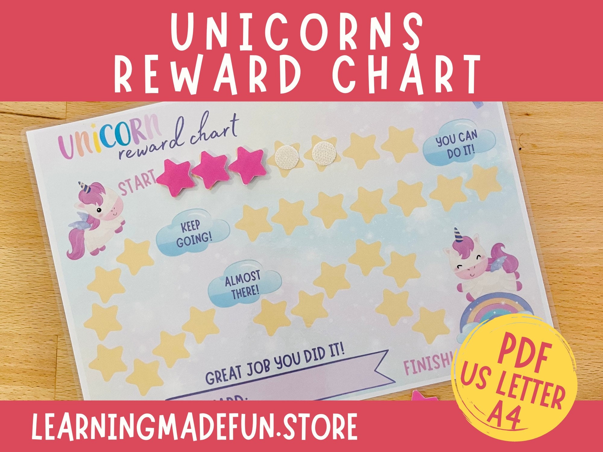 Unicorn Reward Chart for Girls: Toddler Behavior & Potty Training ...