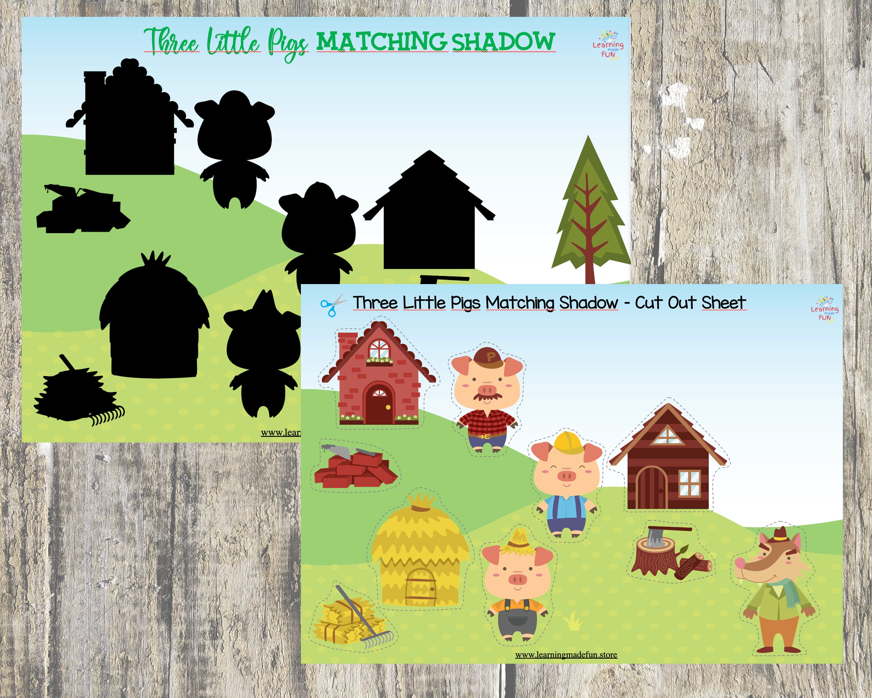 Three Little Pigs Matching Game: Toddler Learning Activity (PDF) - Etsy