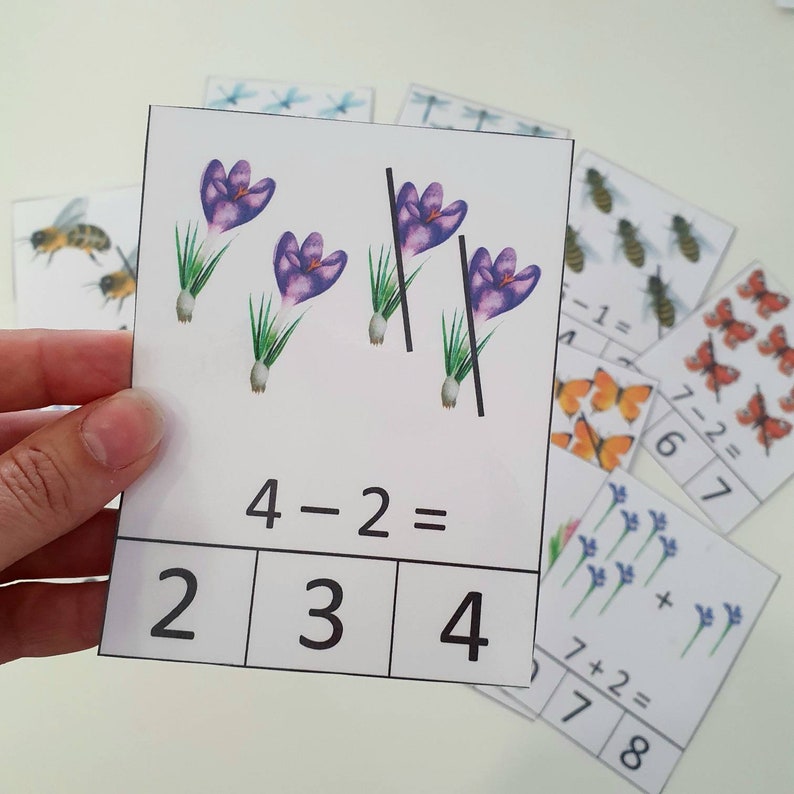 Spring Math Activities Montessori Flashcards Addition - Etsy