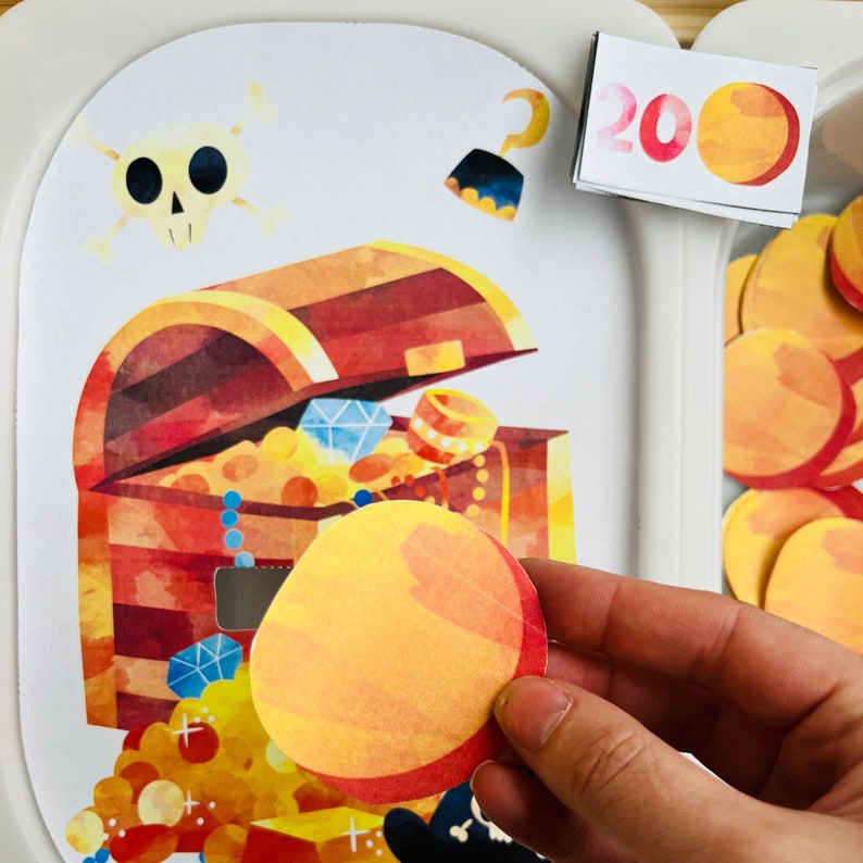 Pirate Coins Counting Flisat Insert, Preschool Sensory Play (digital ...