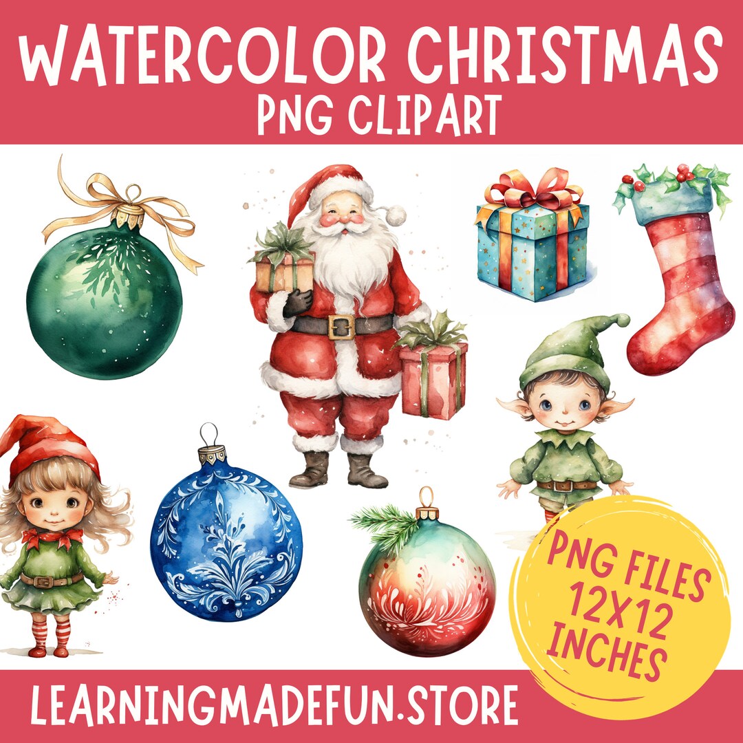 Watercolor Christmas Clipart: PNG Holiday Graphics (commercial Use) - Etsy