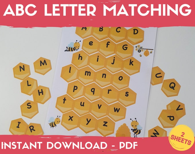 Alphabet Matching, Uppercase & Lowercase, Letter Match Printable, Bee ...