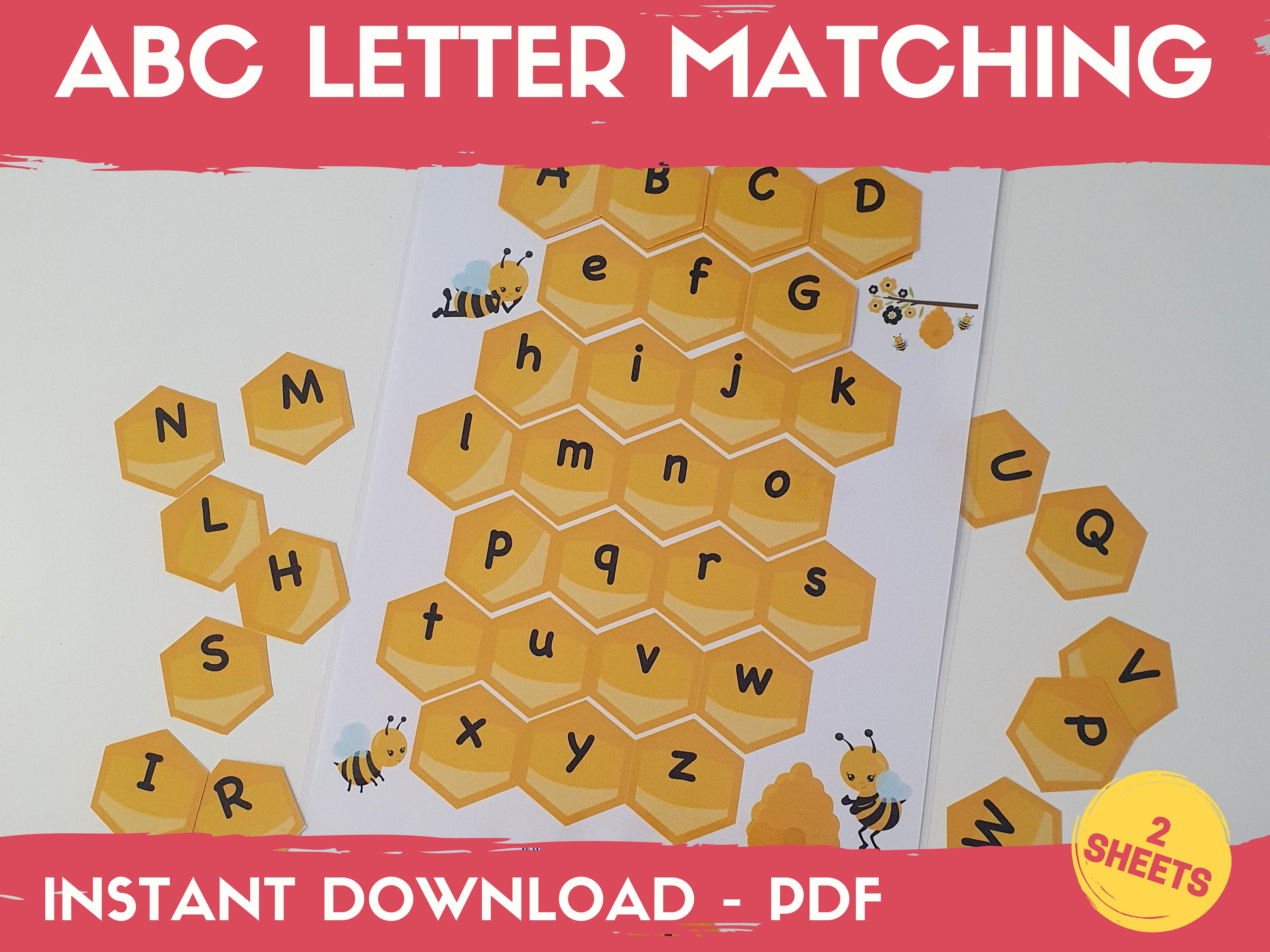 Bees ABC Matching Game: Uppercase & Lowercase Letters (PDF) - Etsy