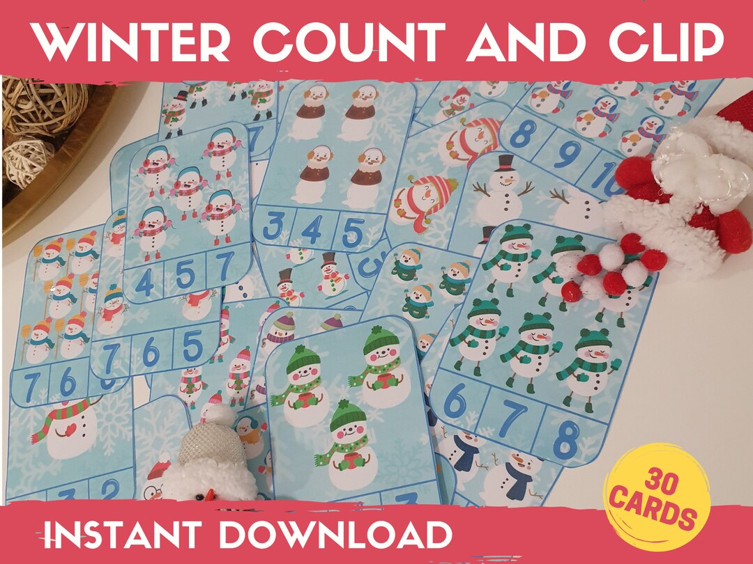 Winter Count Clip Cards, Numbers 1-10 Count and Clip Activity ...