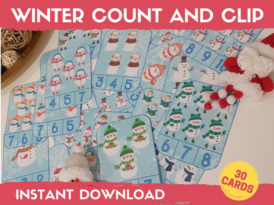 Winter Count Clip Cards Numbers 1-10 Count and Clip Activity | Etsy