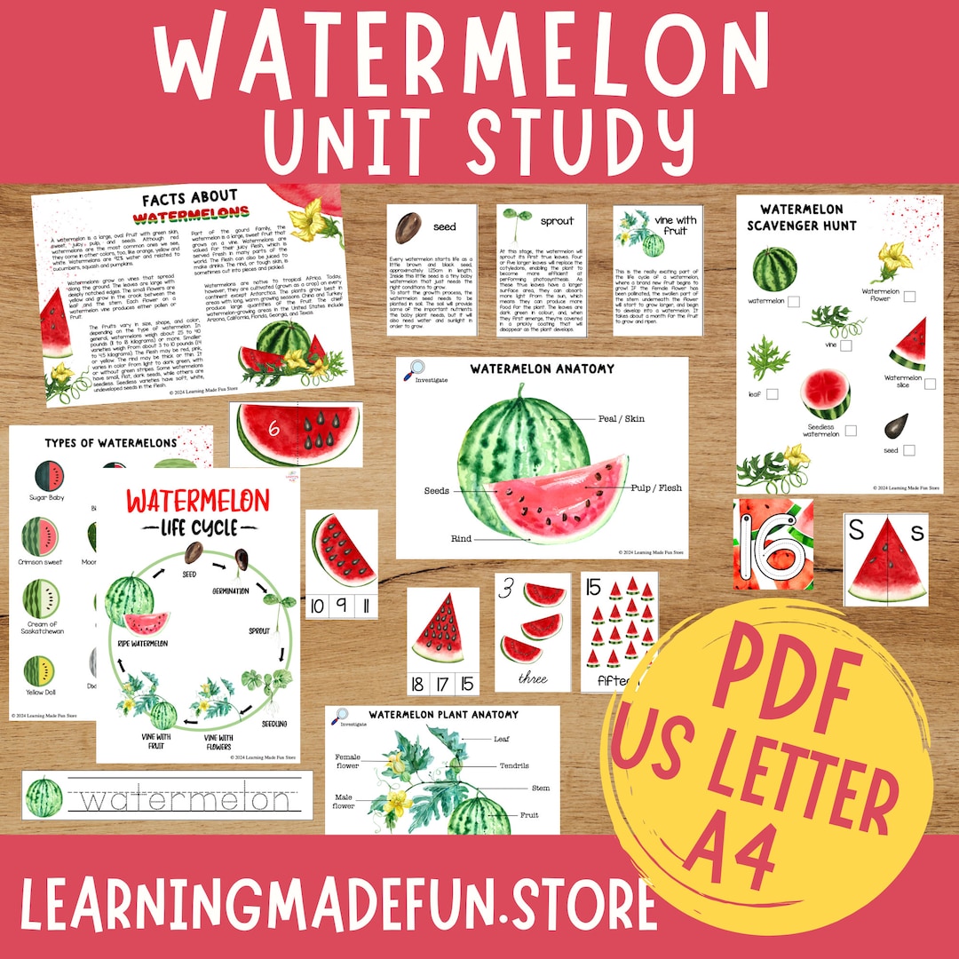 Watermelon Unit Study: Printable Summer Learning Activities (PDF) - Etsy