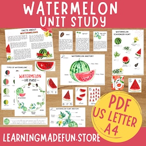 Watermelon Unit Study: Printable Summer Learning Activities (PDF) - Etsy