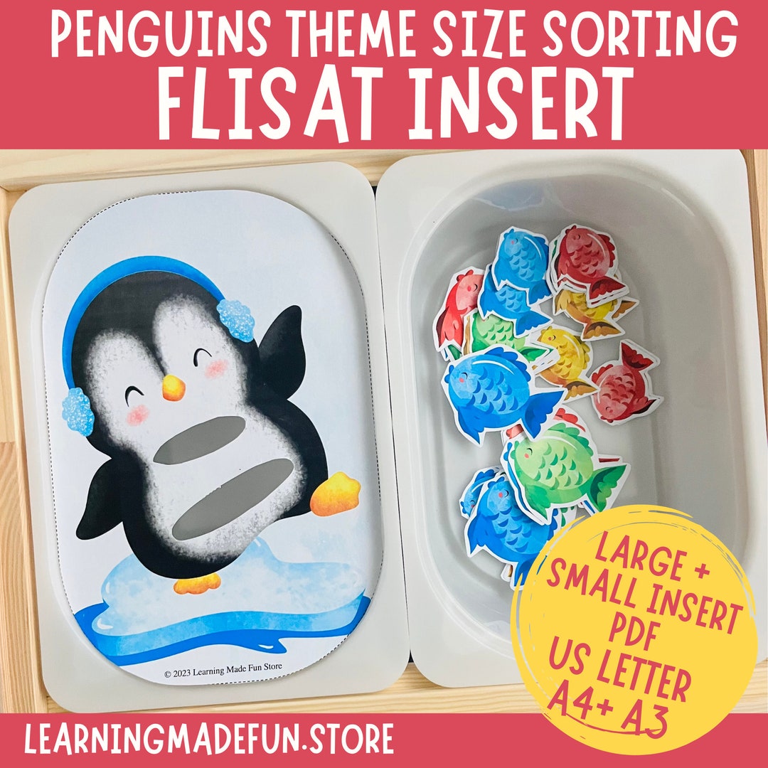 Penguins Sort by Size, Winter Printable Flisat Insert, Trofast Insert ...