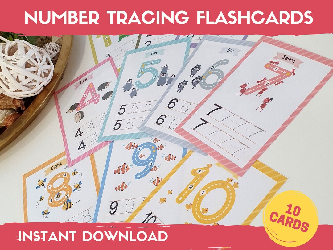 Number Tracing Flashcards: Toddler Learning Printable (PDF) - Etsy