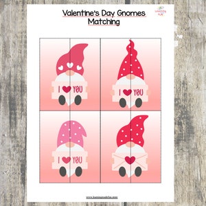 Valentine's Day Matching Game for Kids, Gnomes Matching Activity ...
