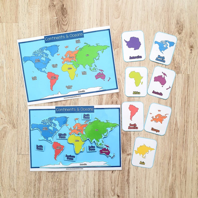 World Map Puzzle: Continents & Oceans Matching Activity (PDF) - Etsy