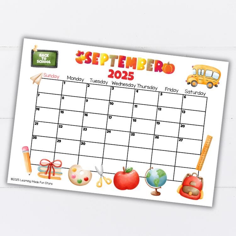 Printable 2025-2026 School Year Monthly Calendar for Kids – Back to ...