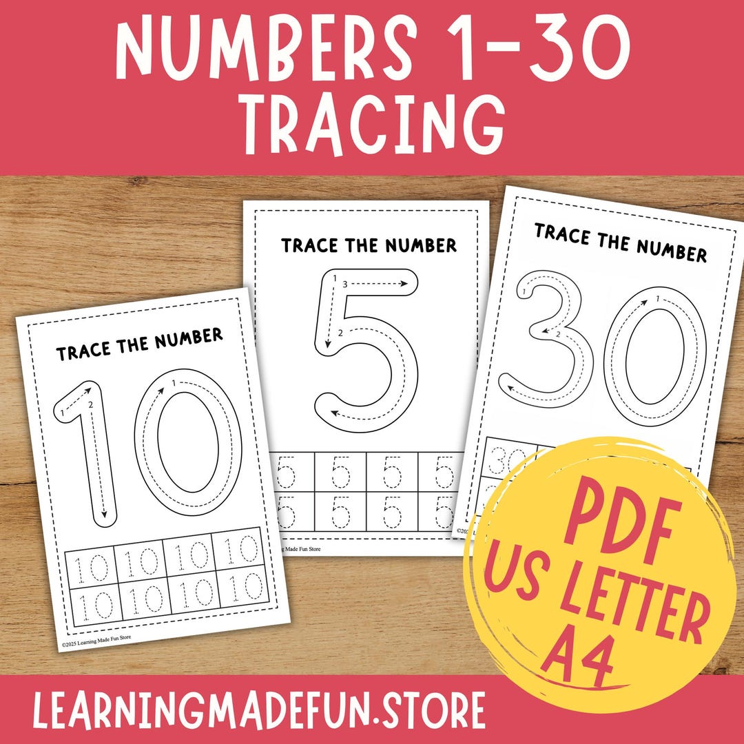 Tracing Numbers 1-30 Worksheets: Kindergarten Homeschool Math (PDF ...