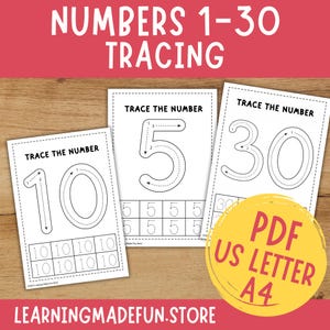 Tracing Numbers 1-30 Worksheets: Kindergarten Homeschool Math (PDF ...