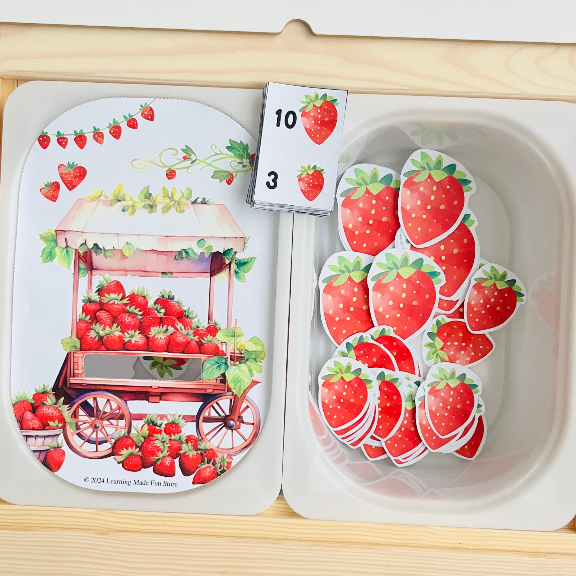 Strawberry Count and Sort Flisat Insert, Preschool Learning (digital ...