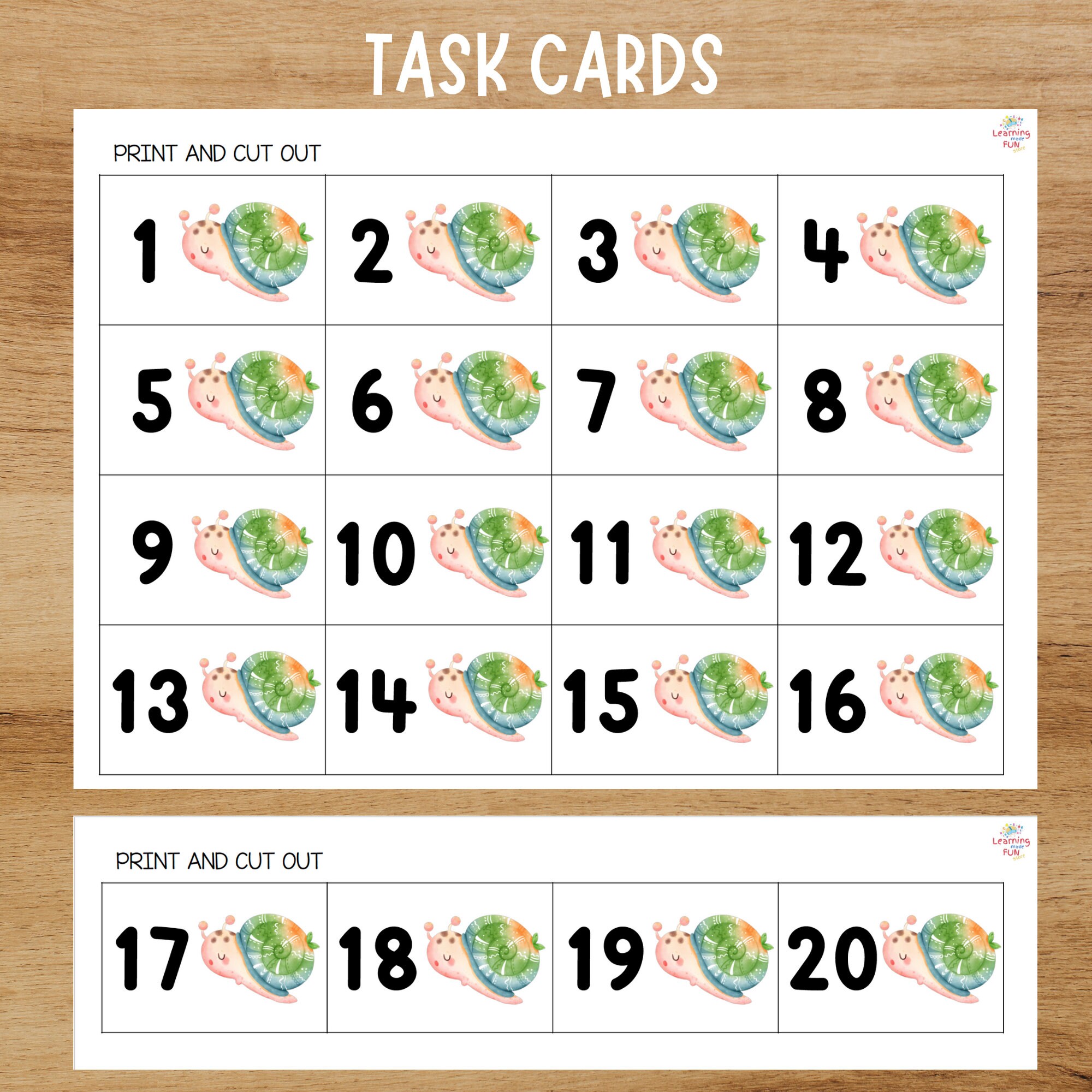 Spring Snails Counting to 20, Printable Flisat Insert, Trofast Insert ...