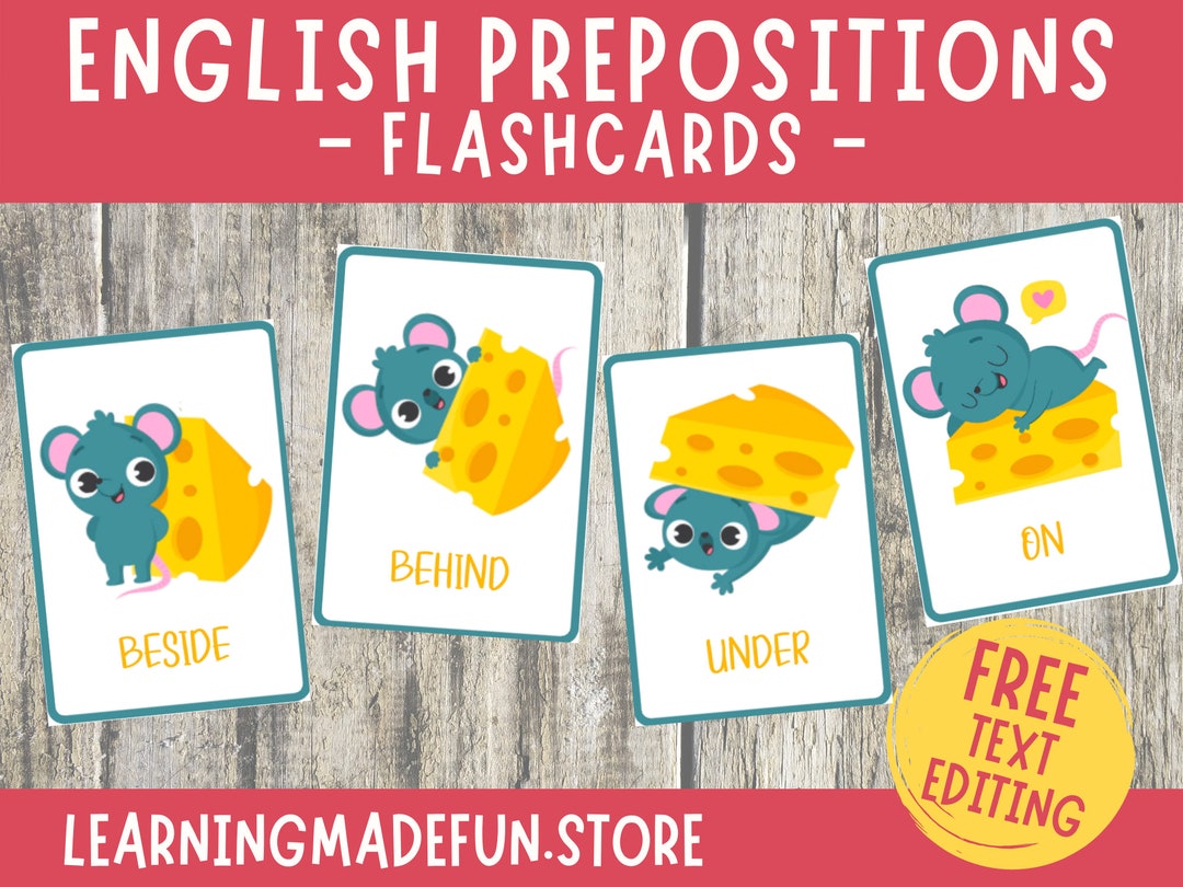 English Prepositions Flash Cards, Prepositions Cards, Preschool ...