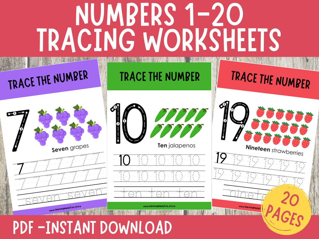 Numbers Worksheets, Numbers 1-20 Tracing Practice, Learn to Count ...