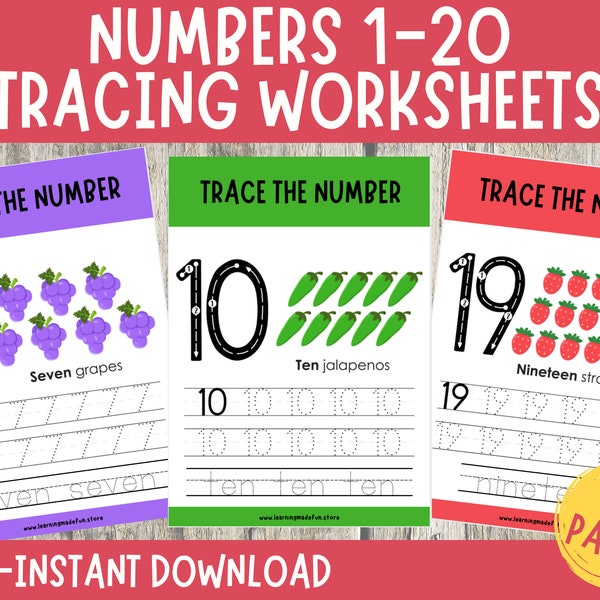 Learn Numbers Worksheets - Etsy