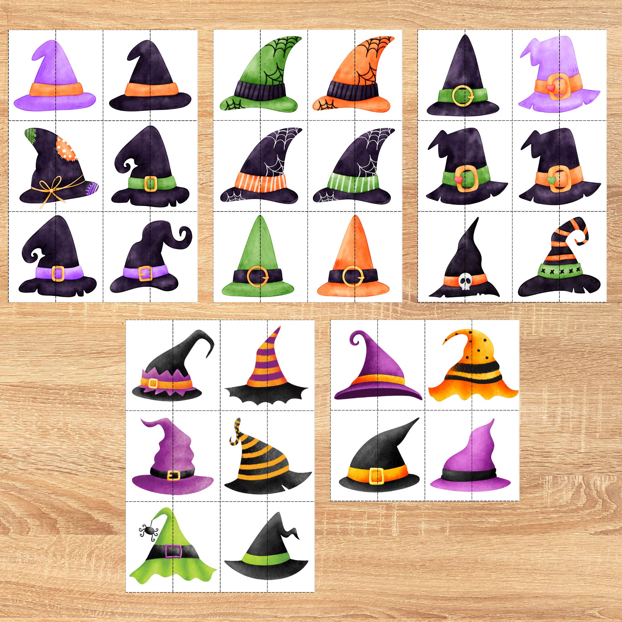 Printable Halloween Hats Matching Game: Toddler Preschool Activity (PDF ...
