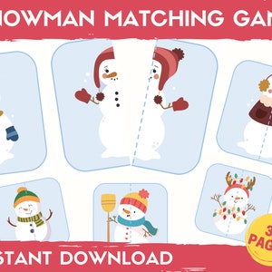 Winter Matching Game for kids Snowman Matching Activity | Etsy