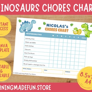 EDITABLE Dinosaurs Reward Chart, Boy Behavior Chart, Responsibilities ...