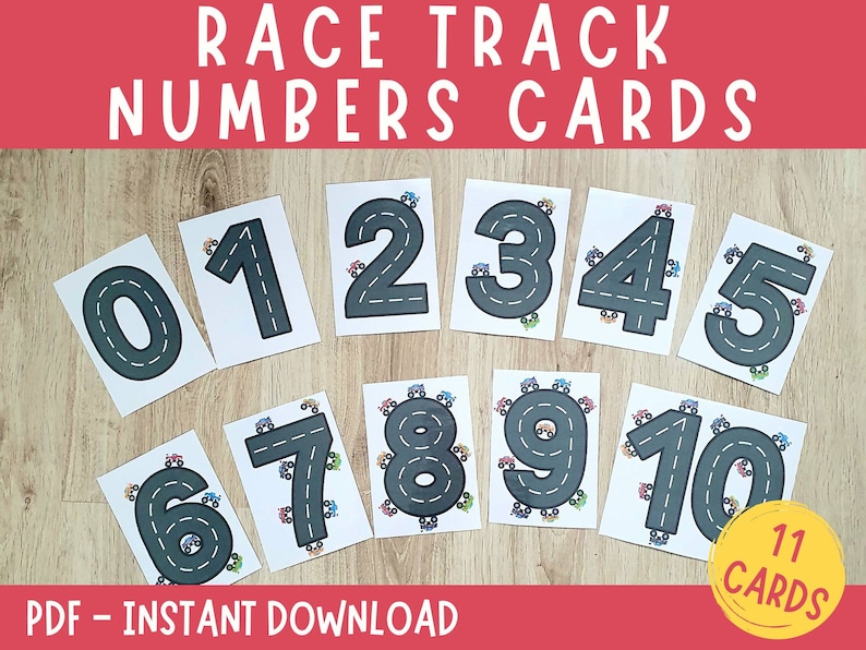 Numbers Tracing Flashcards Race Track Number Flashcards | Etsy