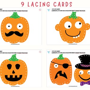 Pumpkin Printable Lacing Cards, Toddler Fine Motor Skill, Montessori ...