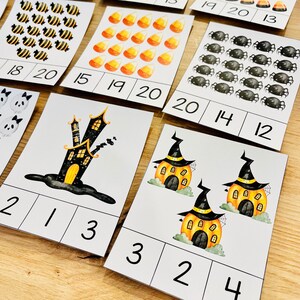 Tarjetas de clip de conteo de Halloween, Actividad de conteo de números ...